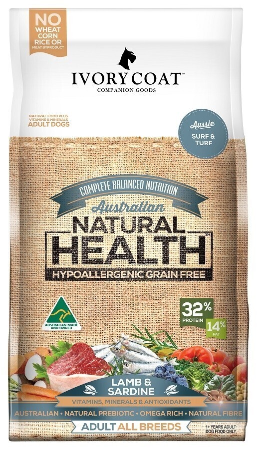 Ivory Coat Dog Adult 1+ Grain Free Lamb & Sardine - 2 Sizes