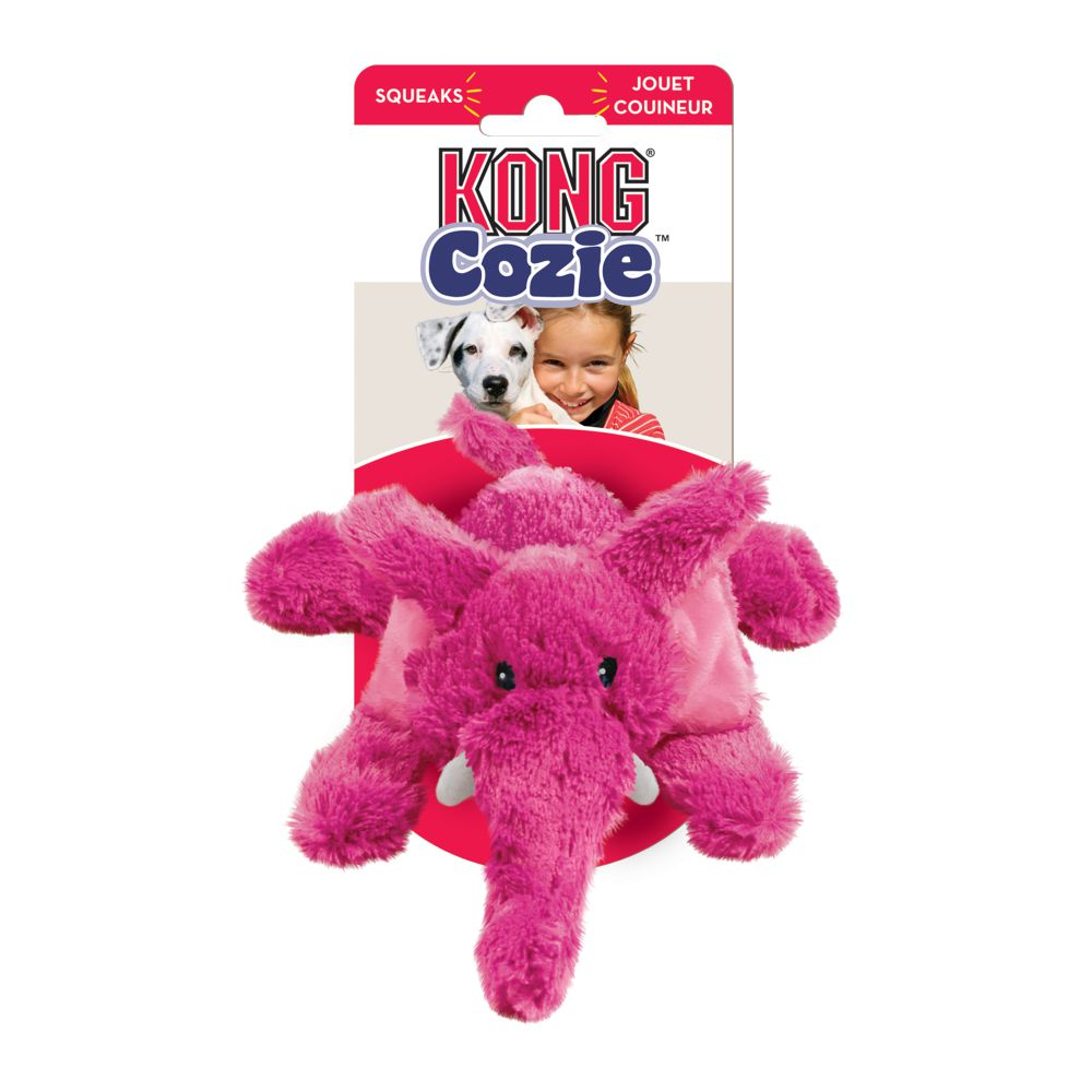 KONG Dog Cozie™ Elmer Elephant Toy Pink - 2 Sizes - Kong