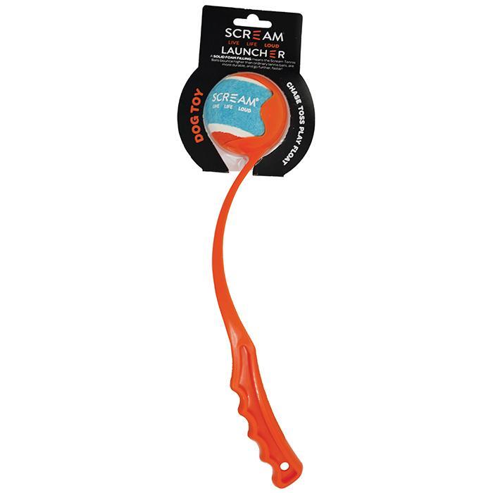 Scream Ball Launcher Throw & Fetch Dog Toy Loud Orange - 2 Sizes