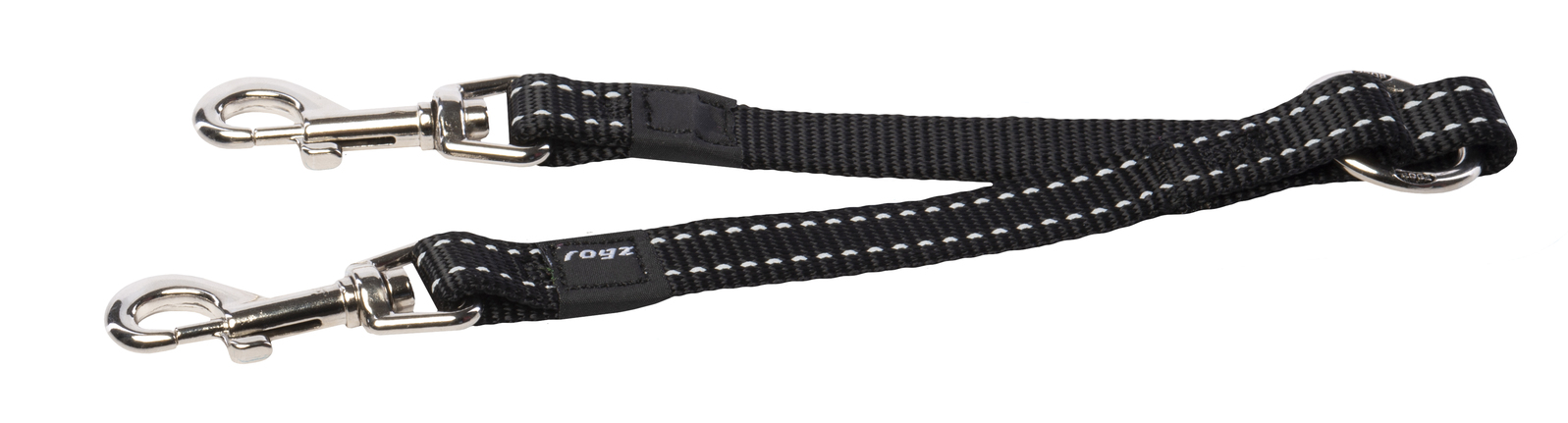 Rogz Double Splitter Reflective Nylon Dog Lead Black - 3 Sizes