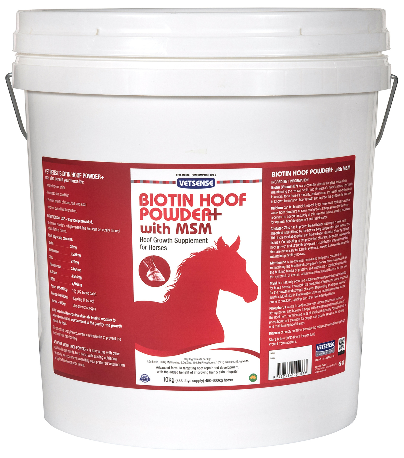 Vetsense Biotin Hoof Powder Plus with MSM Horse Supplement 10kg