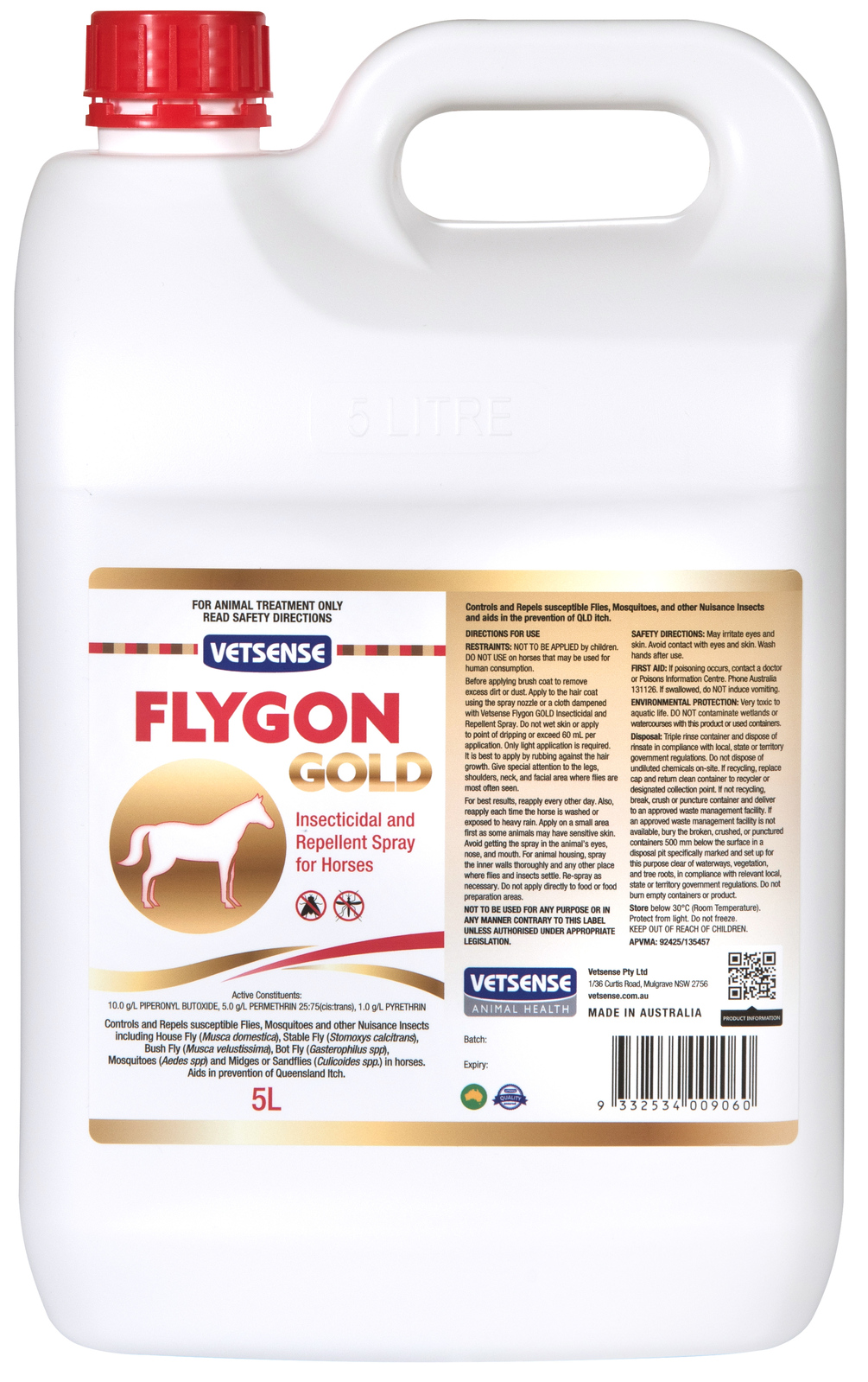 Vetsense Flygon Gold Insect Repellent Spray for Horses 5L
