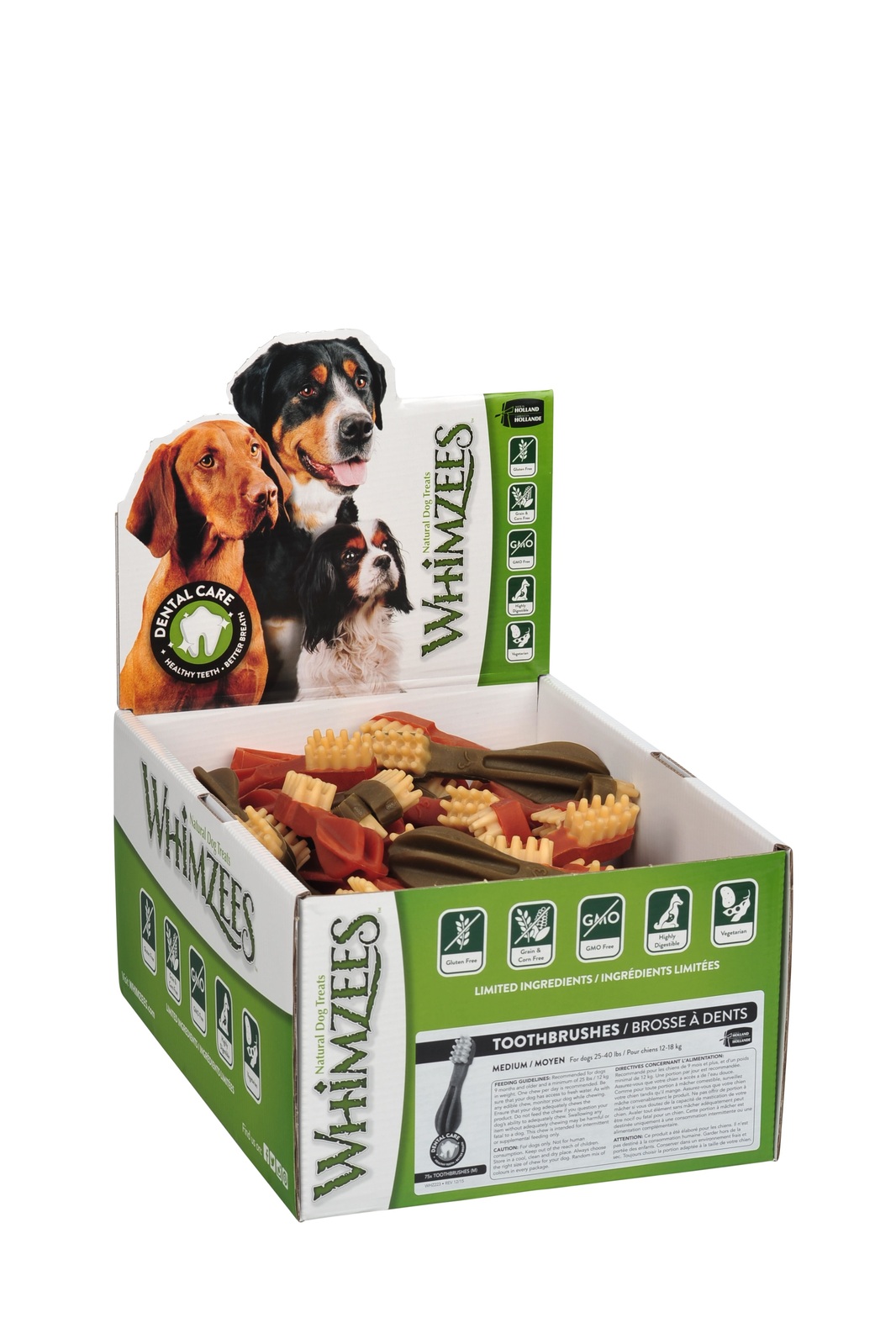 Whimzees Toothbrush Dental Care Dog Treat Display Box Medium 75 Pack