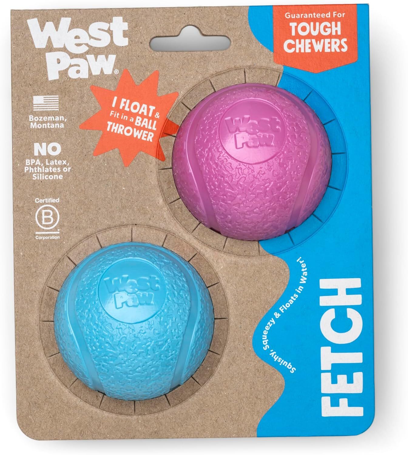 West Paw Boundr Ball Interactive Play Dog Toy Hot Pink/Aqua 2 Pack